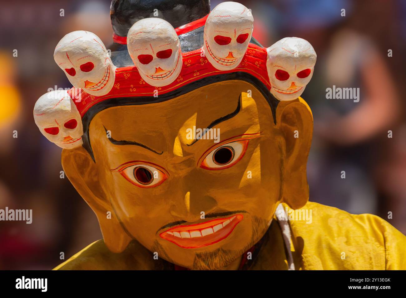 Close up of a colorful mask worn by Buddhist monks during Hemis ...