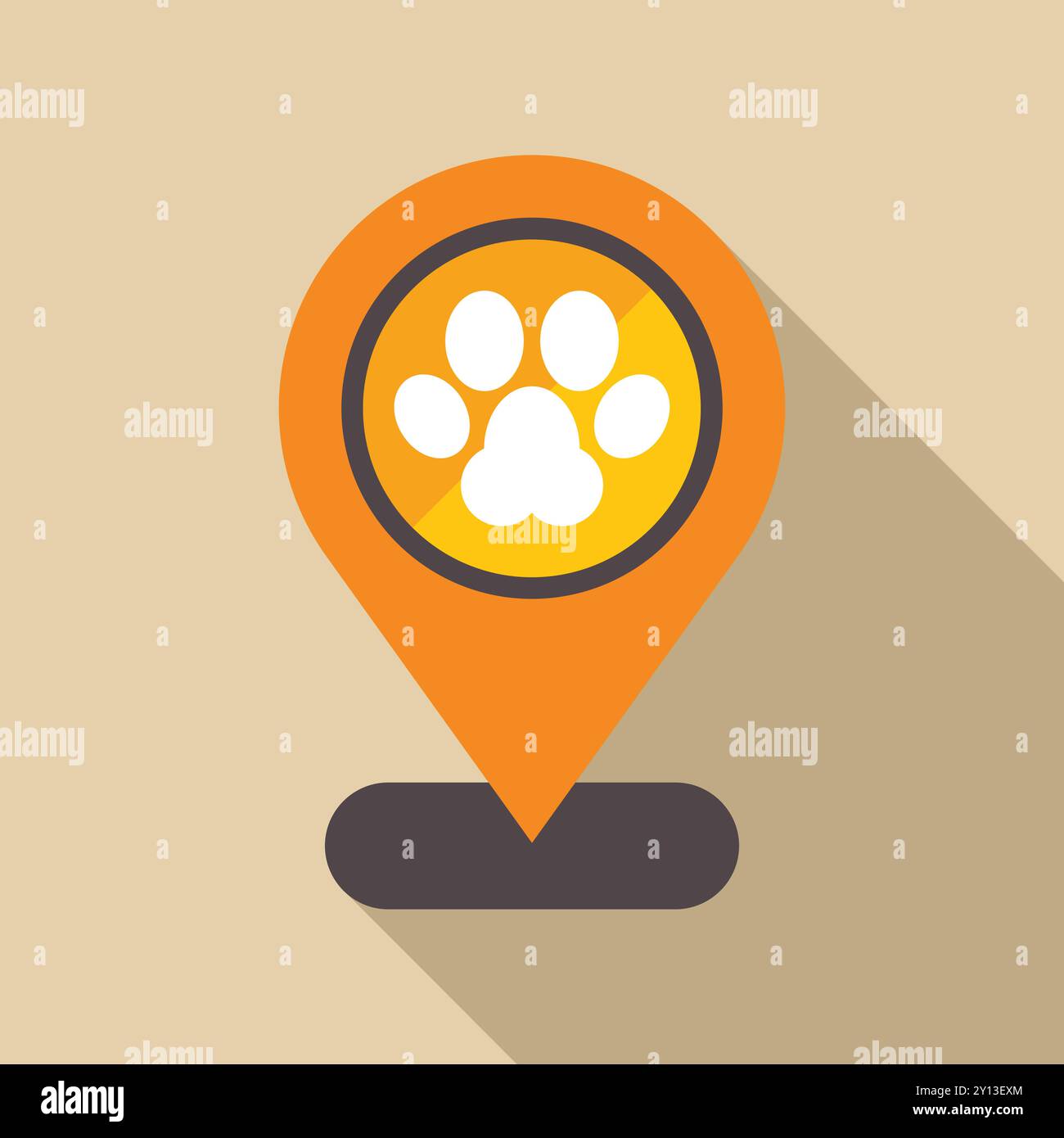 Orange map pin pointing pet friendly location with paw print icon Stock ...
