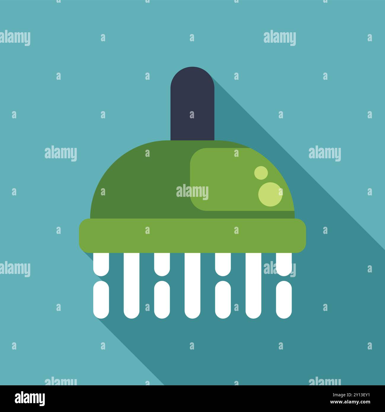 Minimalist illustration of a green shower head spraying water, evoking ...