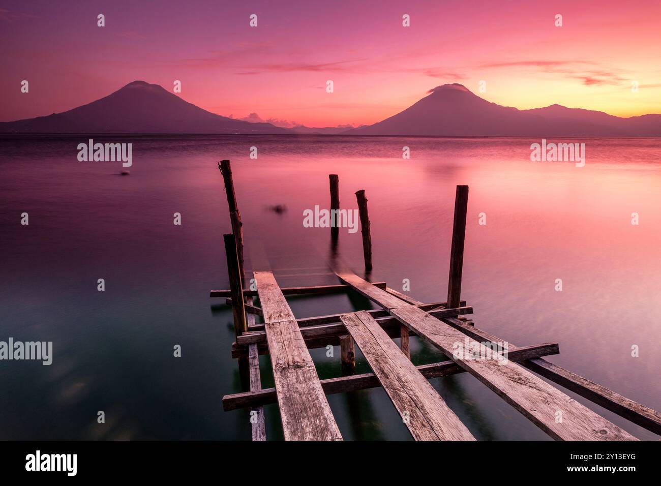 Traditional moorings and volcanoes of Atitlan 3537 m. and San Pedro ...