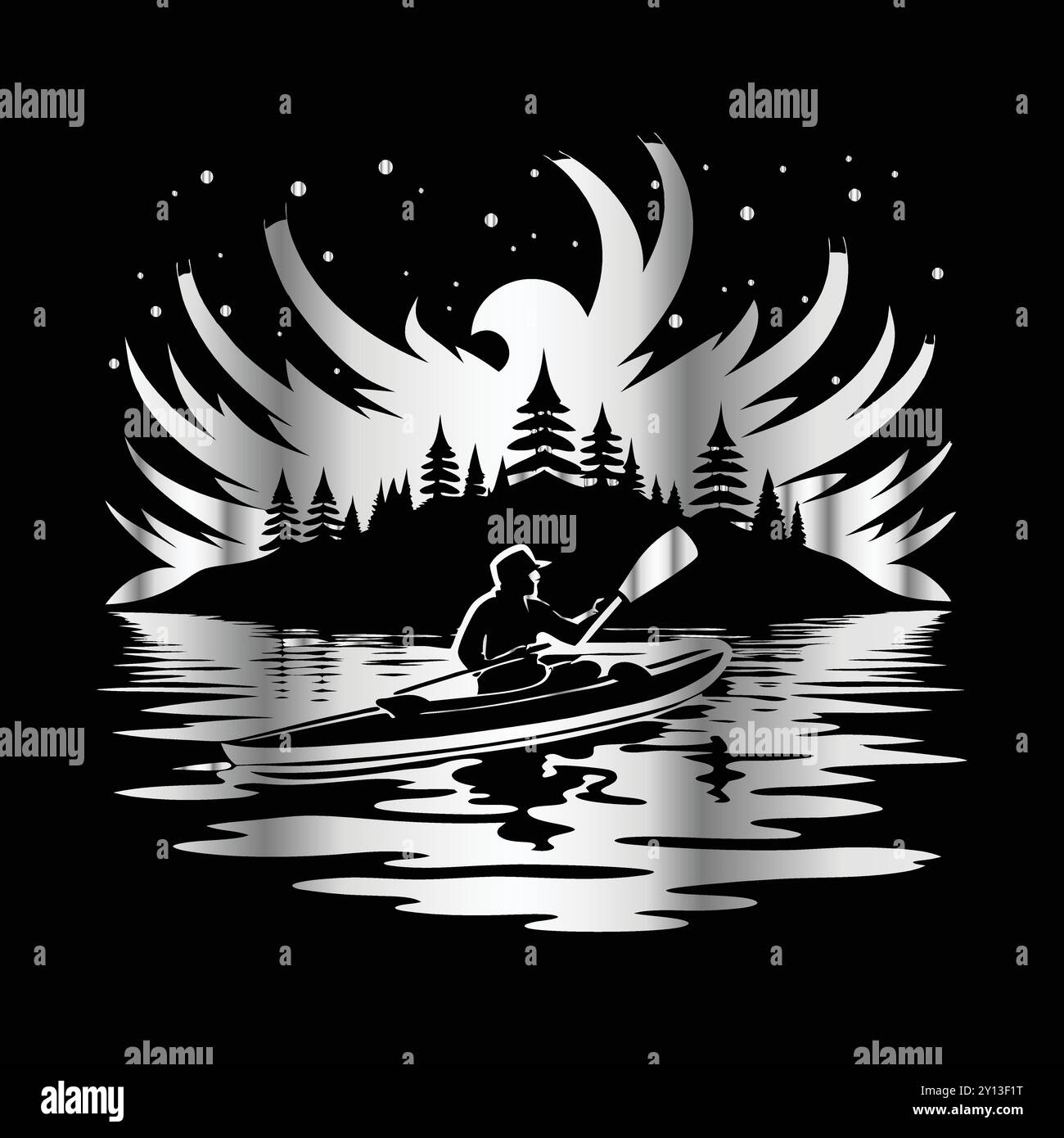 Adventure kayaking logo design. kayak on the lake, mountains silhouette ...