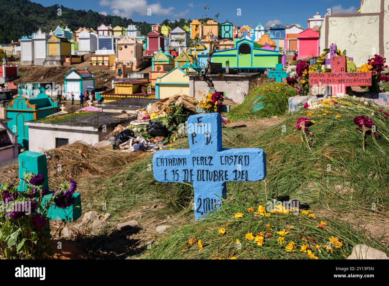 Freshly painted colorful graves, Day of the Dead celebration at the ...