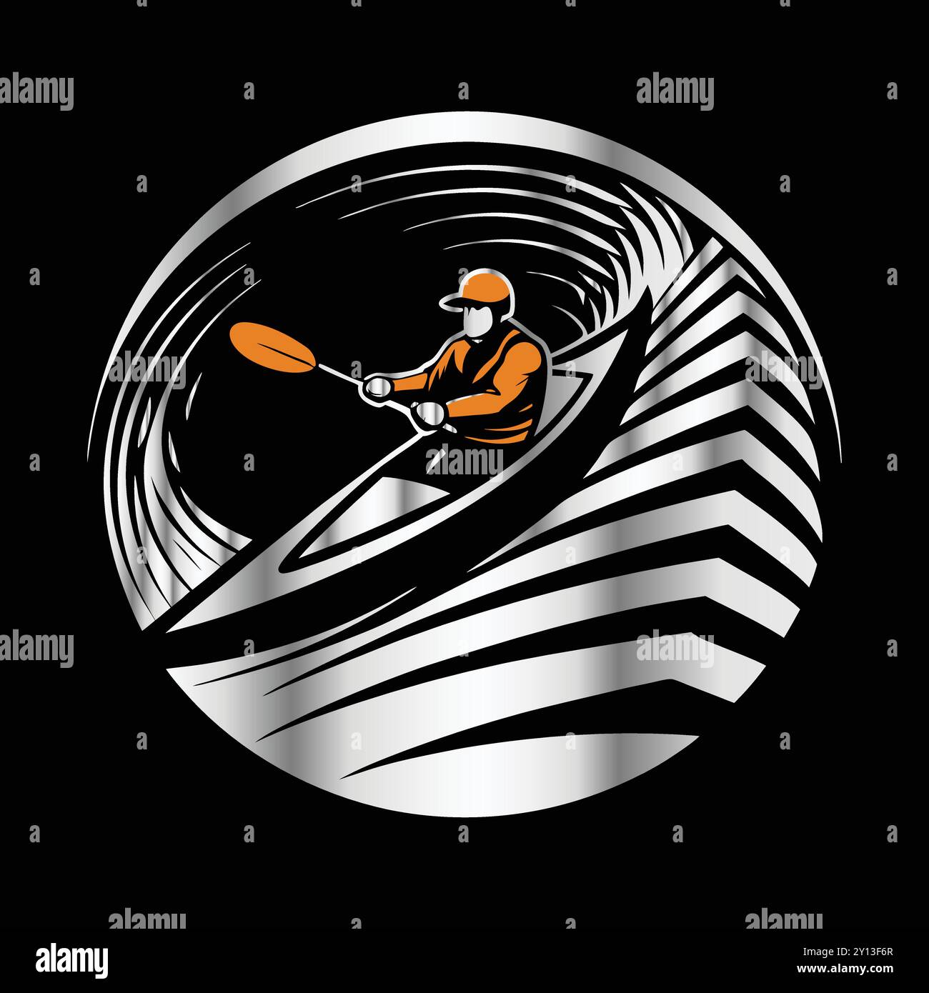 Adventure kayaking logo design. kayak on the lake, mountains silhouette ...