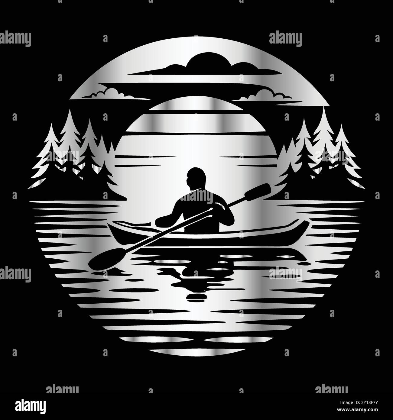 Adventure kayaking logo design. kayak on the lake, mountains silhouette ...