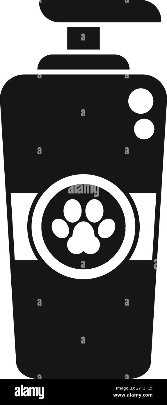 Plastic bottle of pet shampoo with a dog illustration Black and White ...