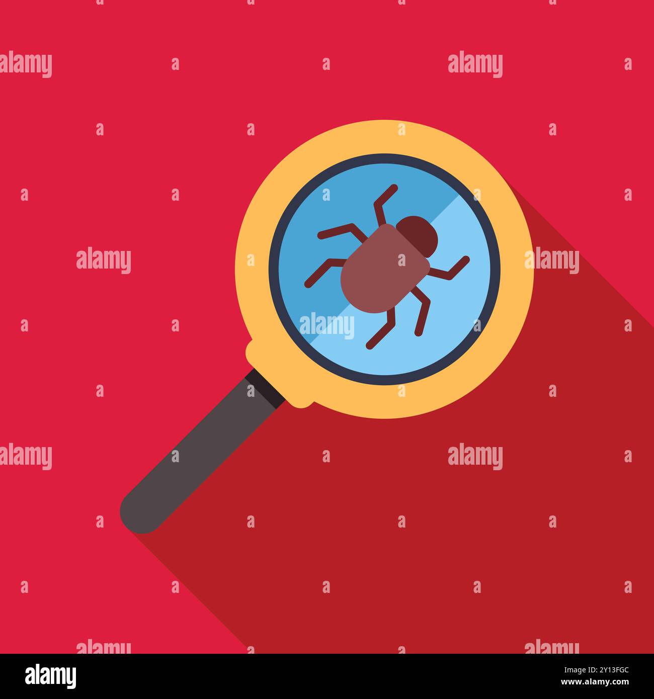 Magnifying glass is focusing on a computer bug, representing the concept of detecting and ...