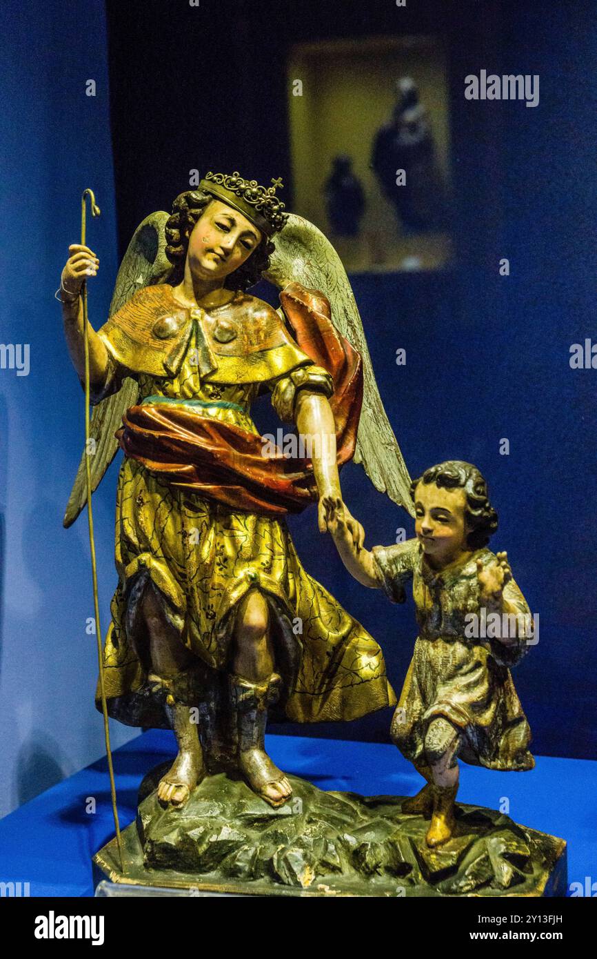 Archangel Raphael guiding Tobias, wood carving, upholstered, incarnated ...