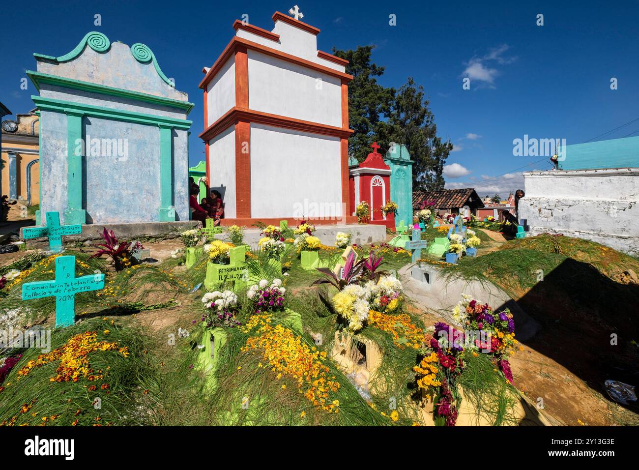 Freshly painted colorful graves, Day of the Dead celebration at the ...