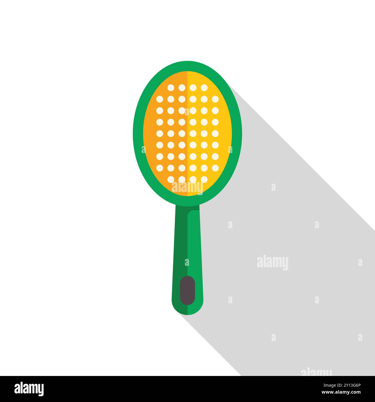 Green and yellow fly swatter is standing upright, casting a long shadow ...