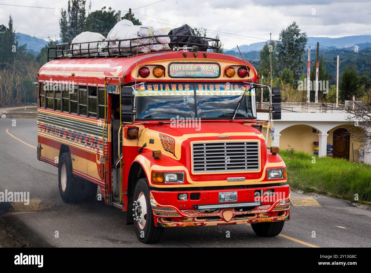 bus jumping a baden, Chichicastenango, El Quiche, Guatemala, Central ...