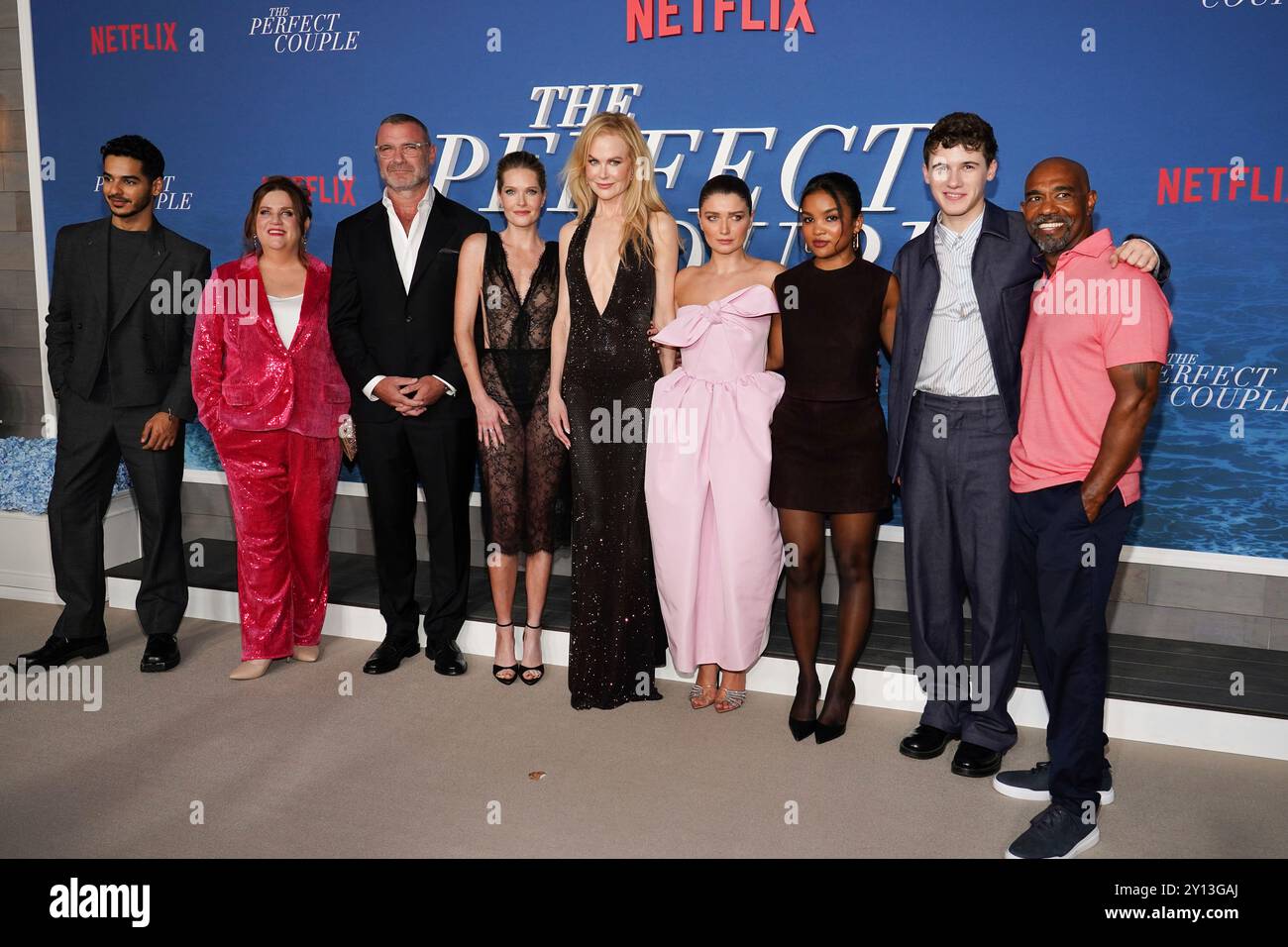 Ishaan Khattar, from left, Donna Lynne Champlin, Liev Schreiber ...
