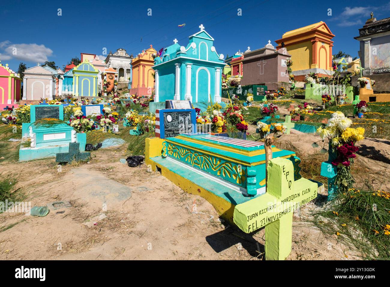 Freshly painted colorful graves, Day of the Dead celebration at the ...
