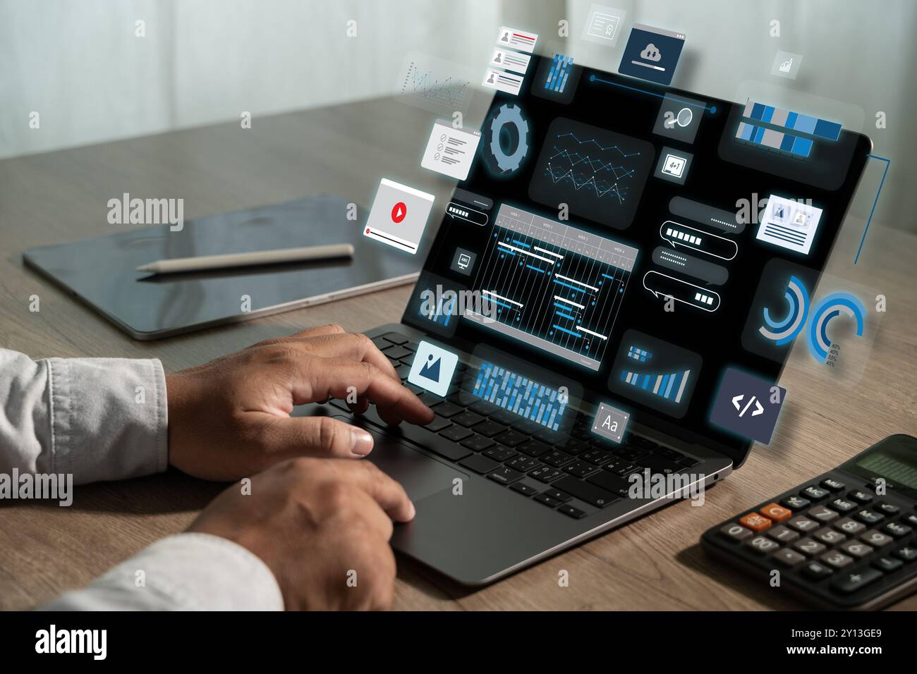 analysis for process workflow flowchart businessman in background Stock ...