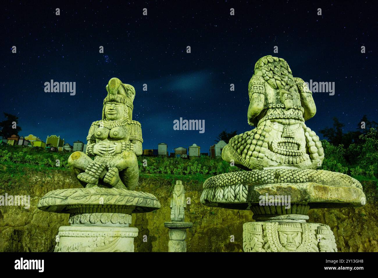 Mayan symbolic monument, Ceremonial Plaza Oxlajuj B'aqtun, next to the ...