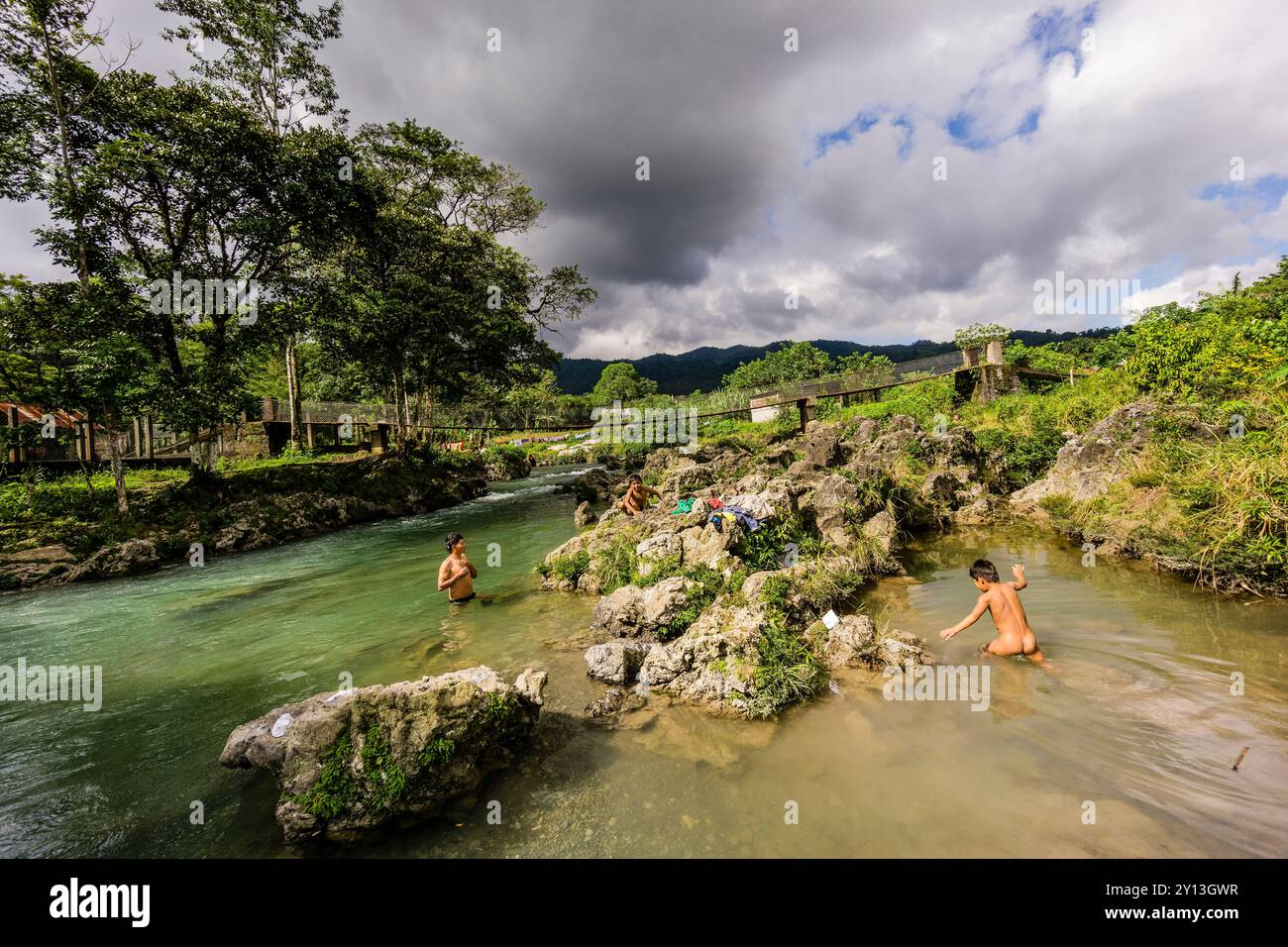 Washing clothes in the Cuatro Chorros river,. Lancetillo, La Parroquia ...