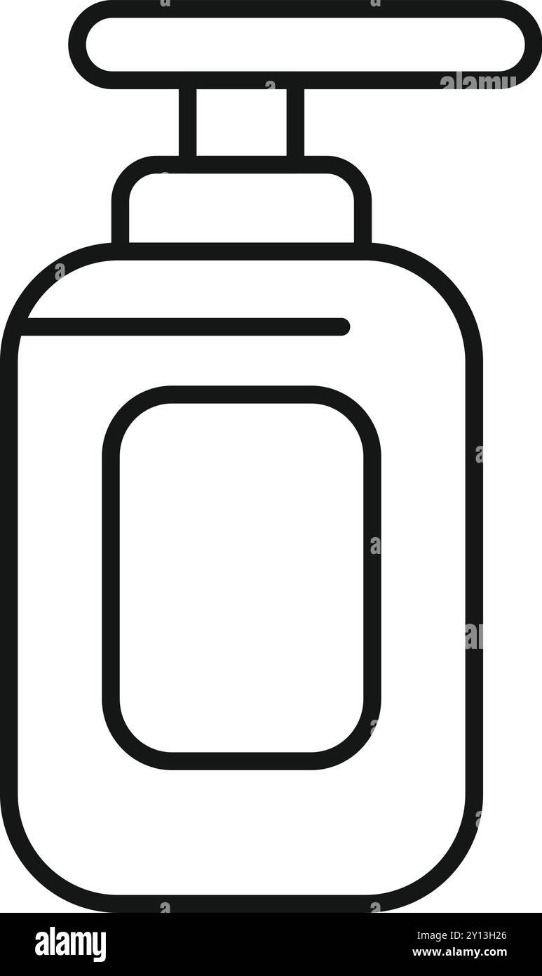 Simple black and white line drawing of a bottle dispenser with pump for ...