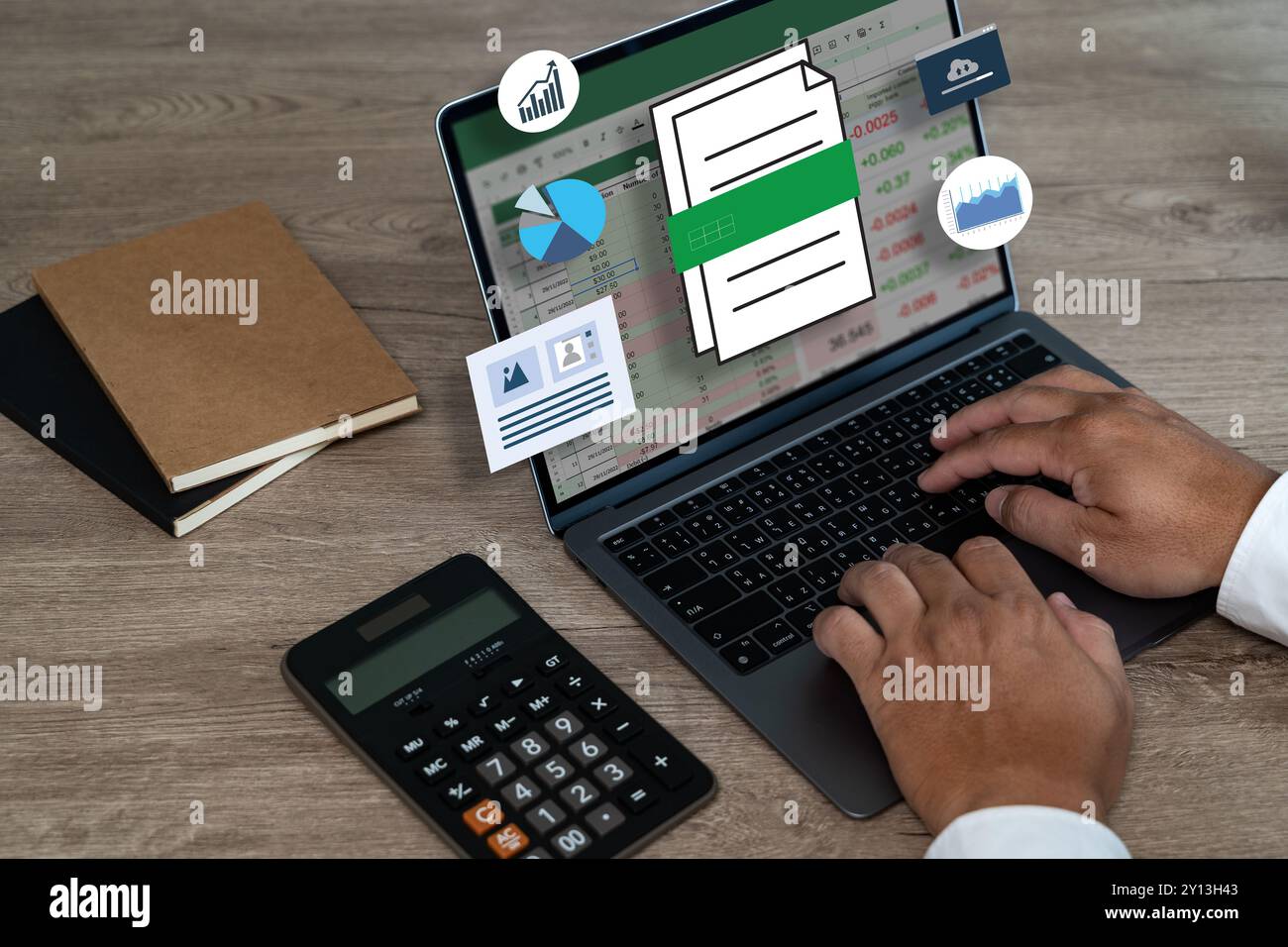 businessman working with data and graphs in spreadsheet documents for ...