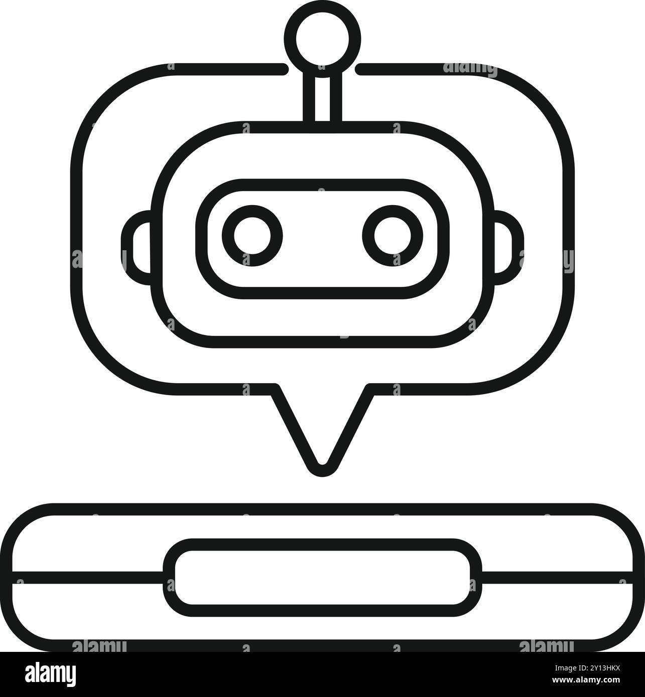 Simple outline icon of a chatbot speaking through a smartphone, representing artificial ...
