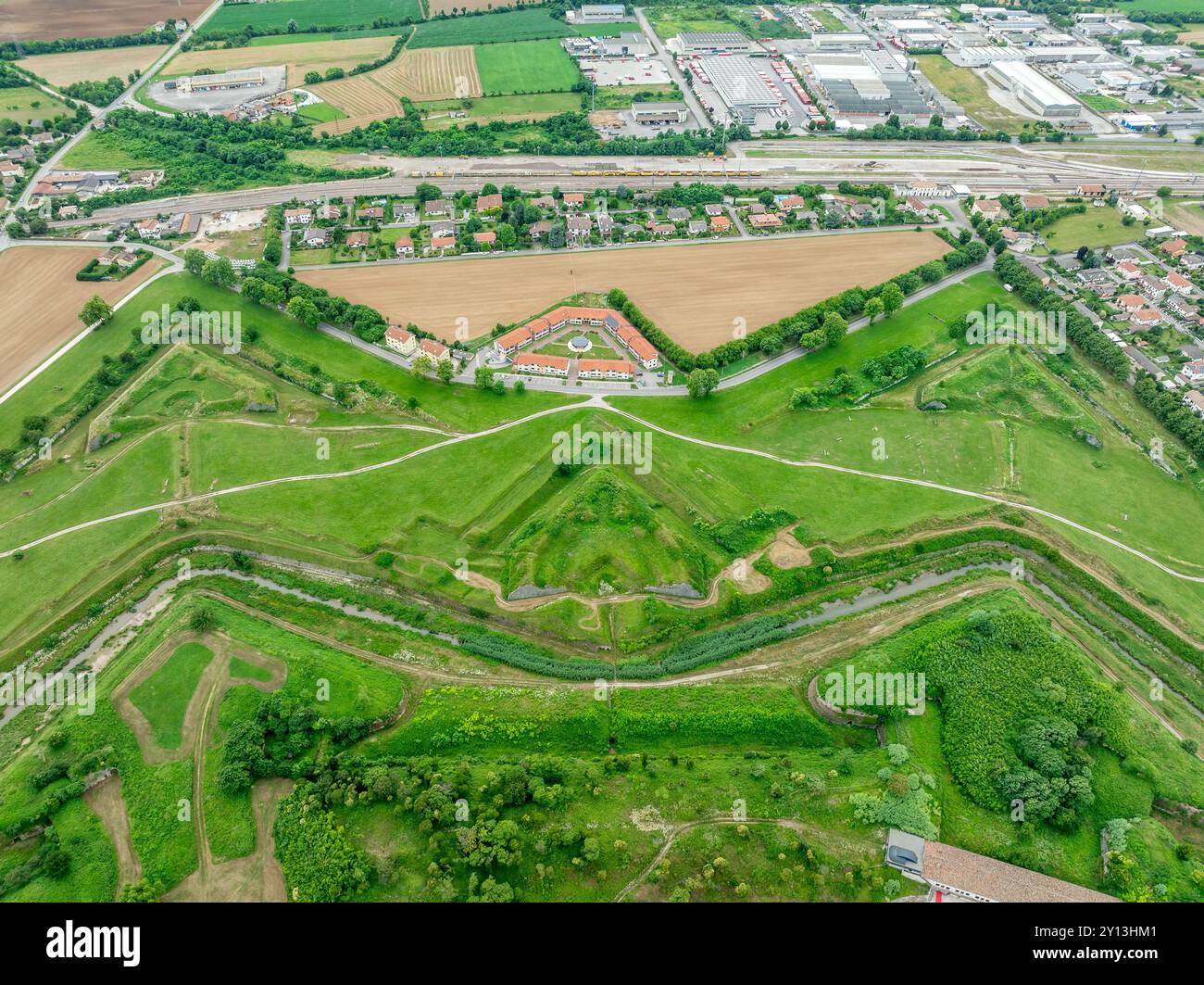 Aerial view of fort military architecture: ravelin with glacis ...