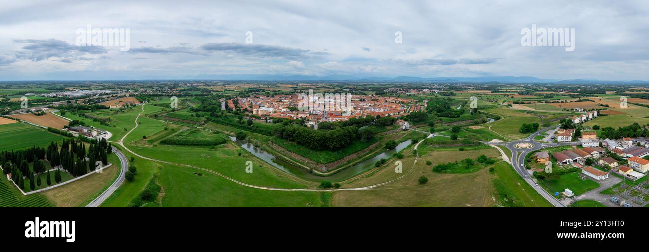 Aerial panorama view of the ramparts, bastions, moat, ravelins ...
