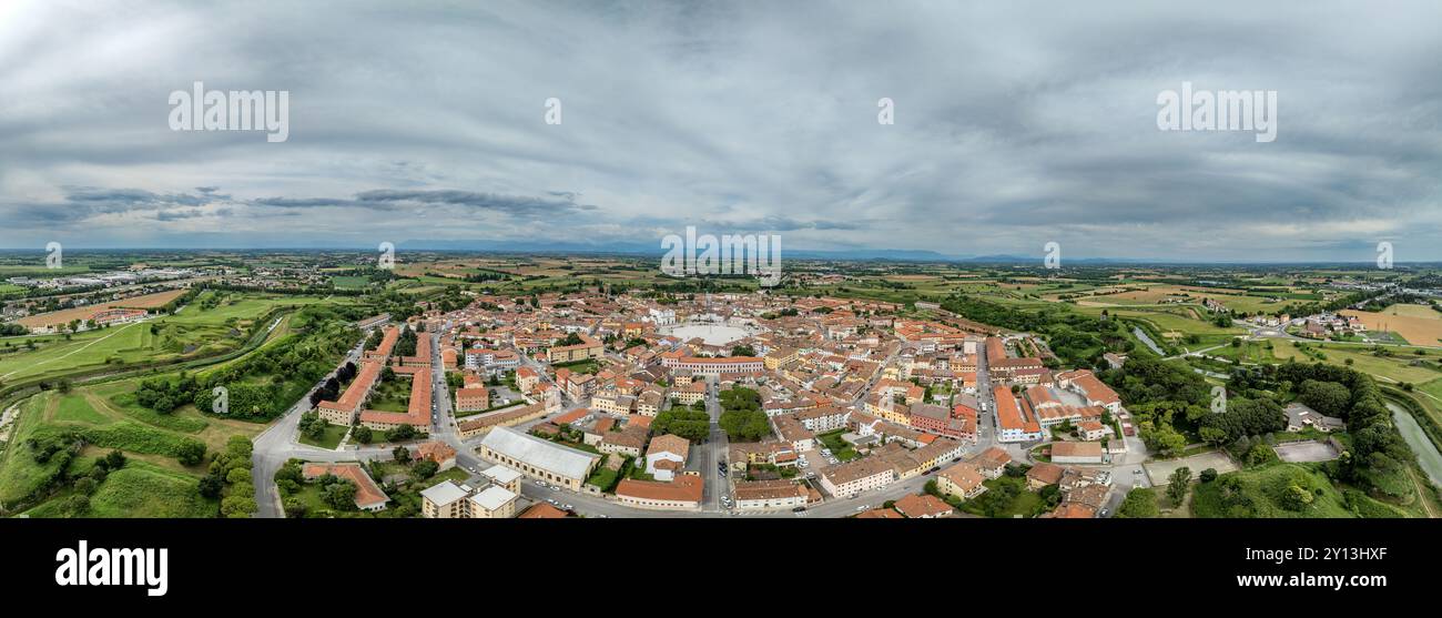 Aerial panorama view of the ramparts, bastions, moat, ravelins ...