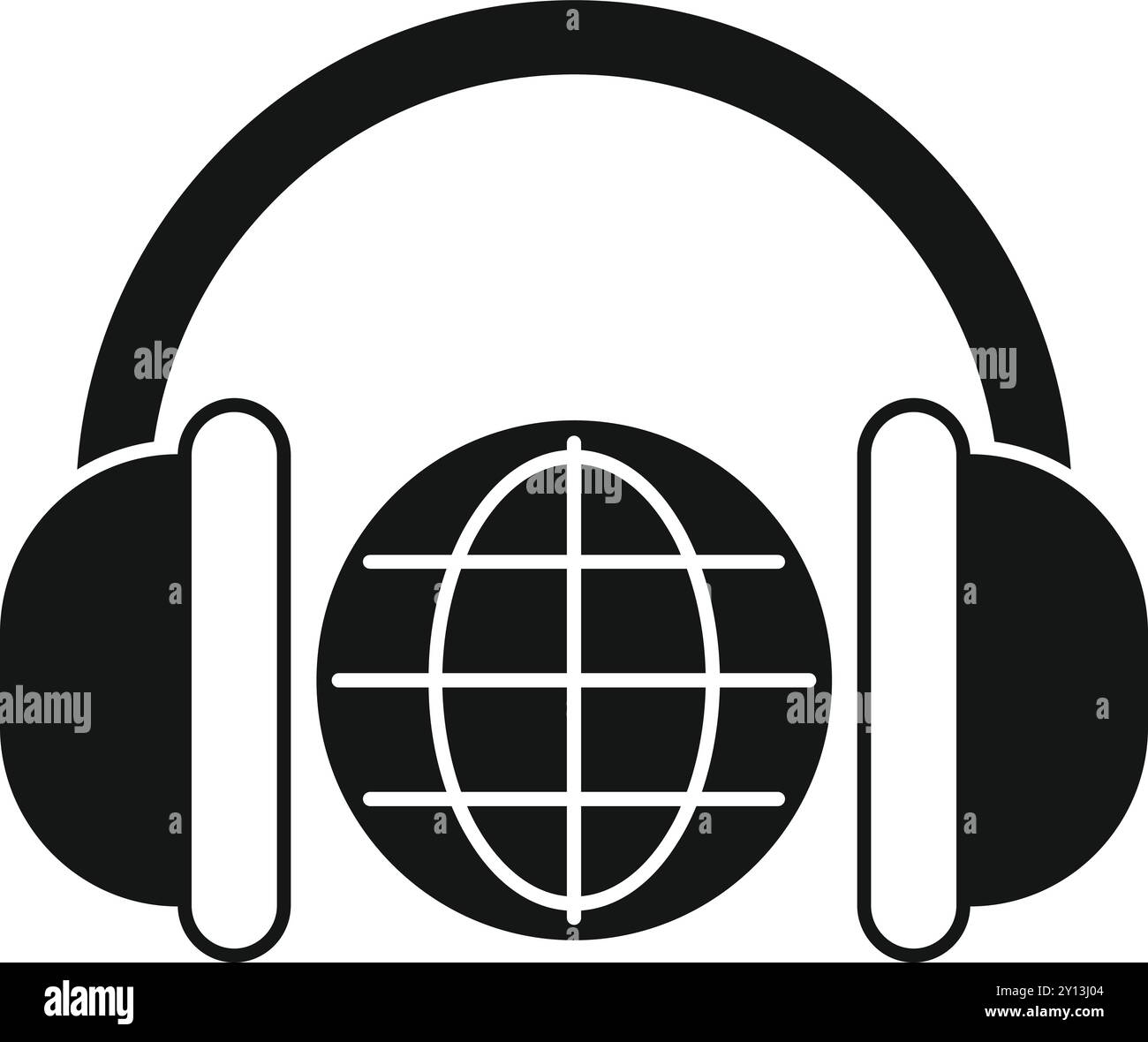 Simple icon of headphones covering a globe, representing the widespread ...