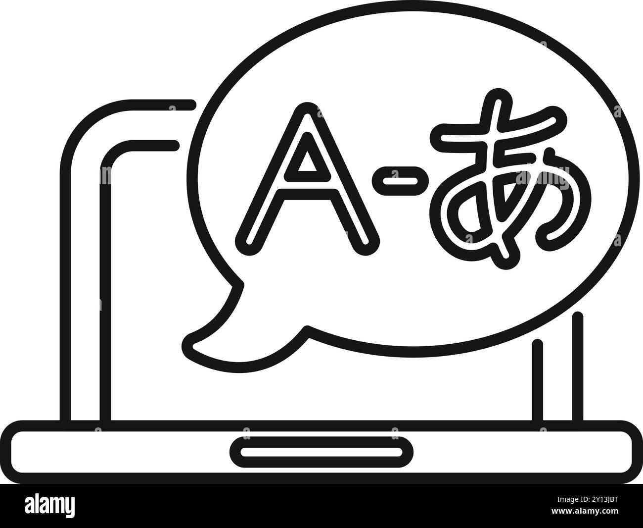 Laptop is showing a speech bubble with japanese translation app ...