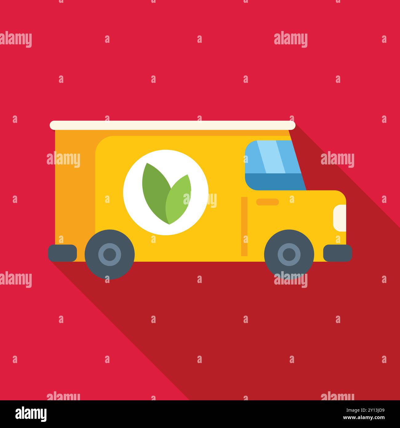 Yellow electric delivery van promoting its green business practices ...