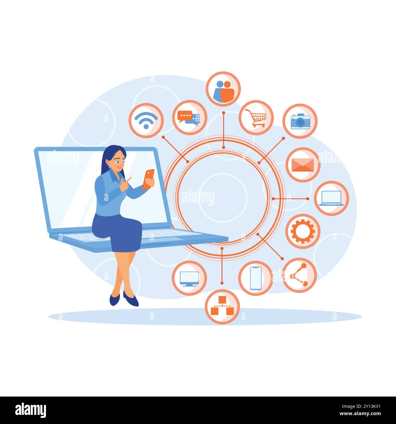 Businesswomen are working with laptop computers and smartphones with ...