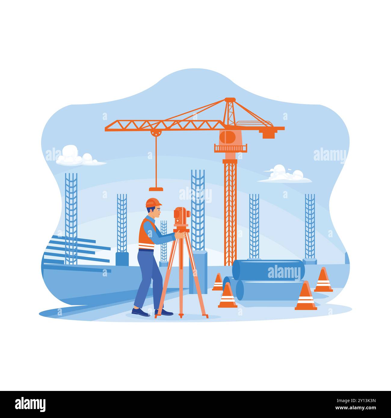 Engineer builder surveyor with theodolite transit equipment at the ...