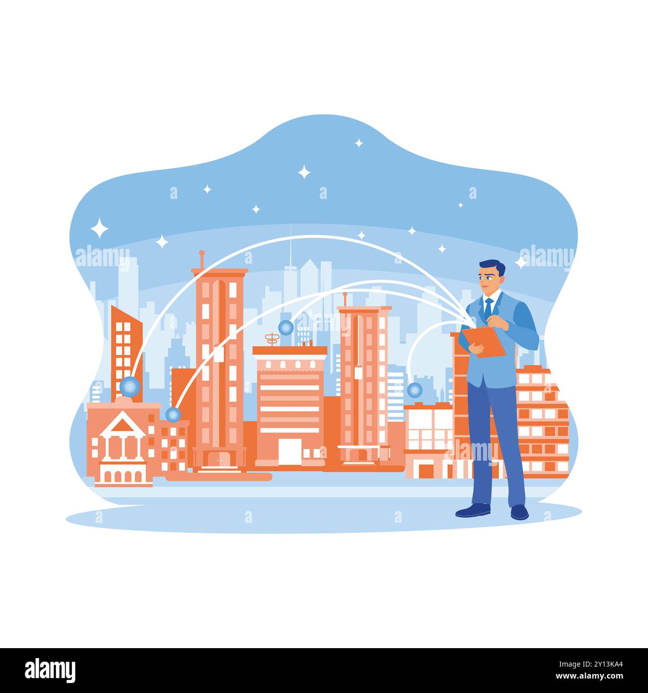 Business people use a digital tablet with a telecommunication network ...