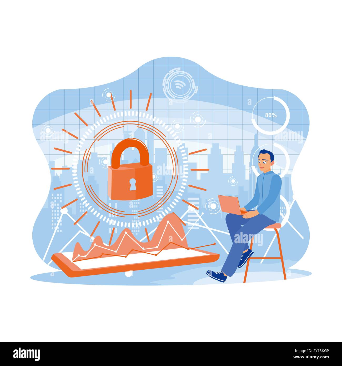 Business people use laptops and digital tablets to protect business and ...