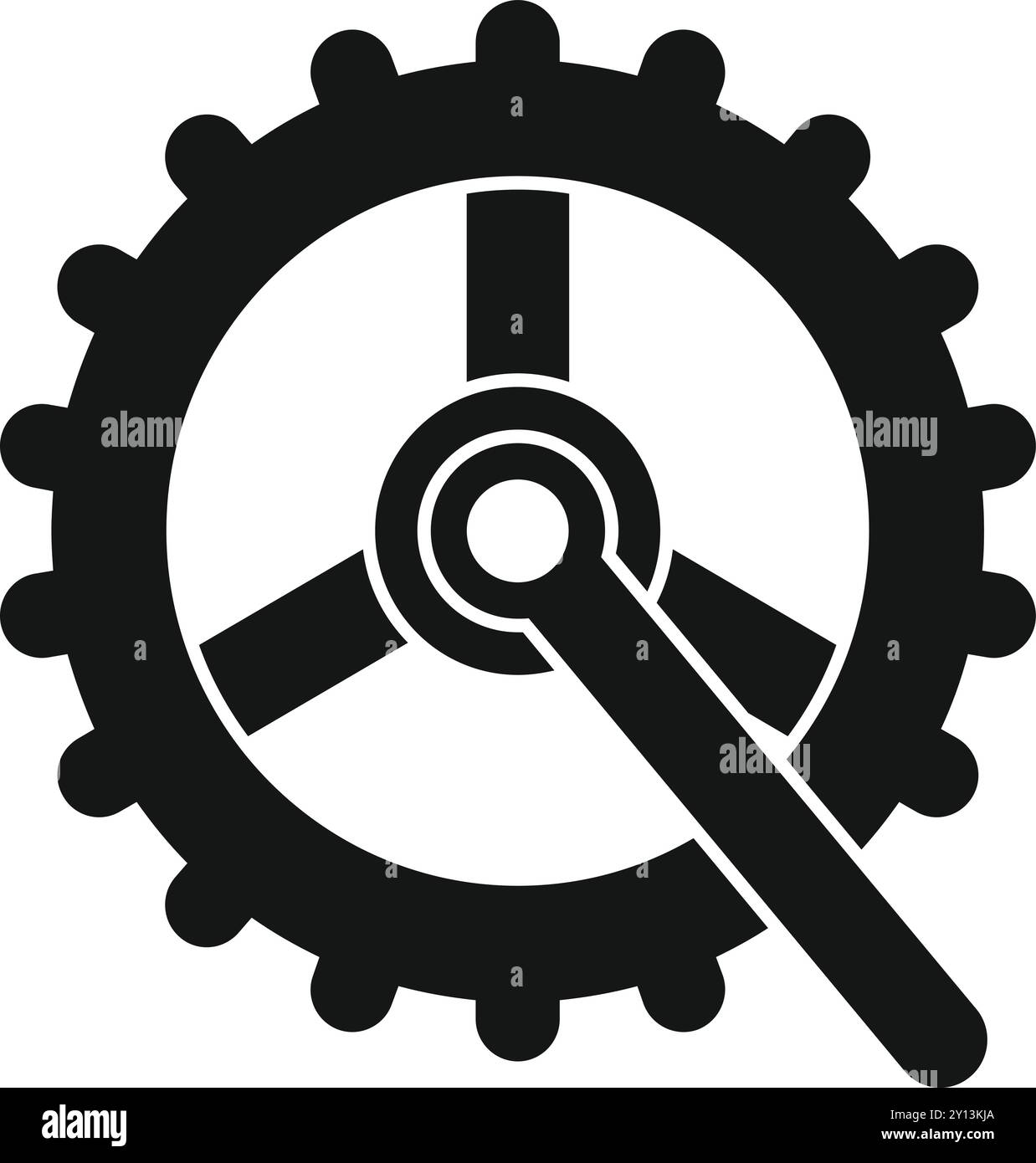 Simple black silhouette of a cogwheel with a crank, symbolizing ...