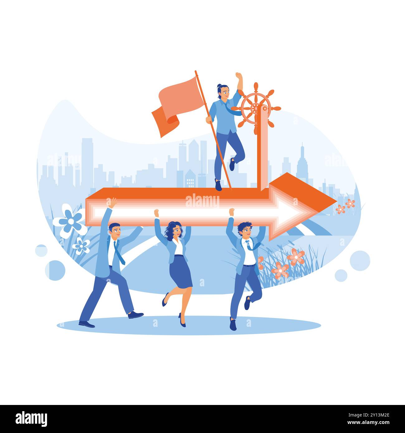 Entrepreneur leads business team to success. The concept of productive ...