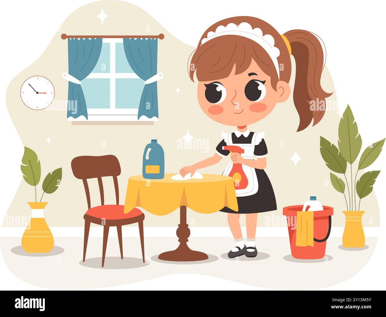 Professional Maid Vector Illustration of a Girl Cleaning Service Worker ...