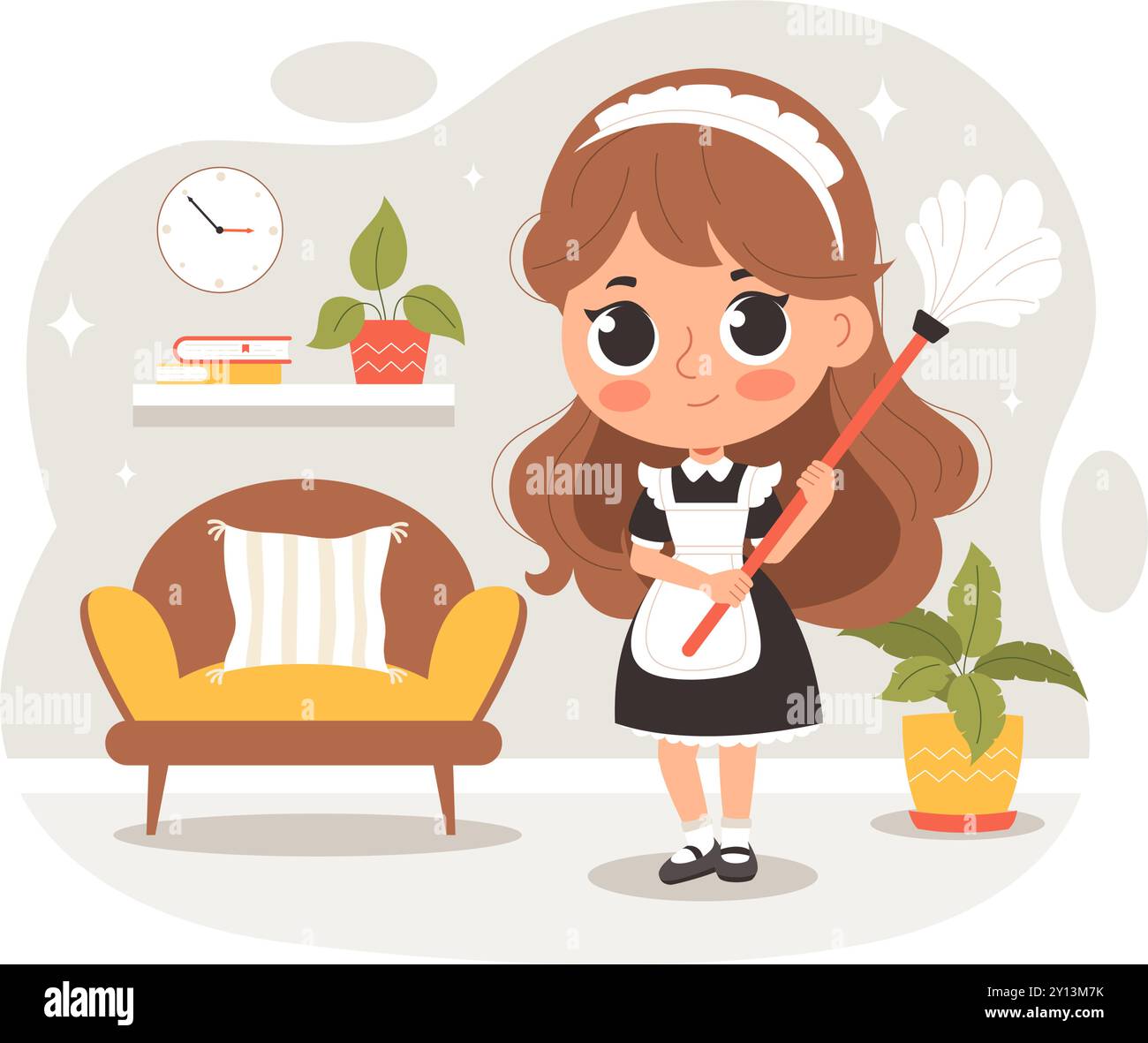 Professional Maid Vector Illustration of a Girl Cleaning Service Worker ...