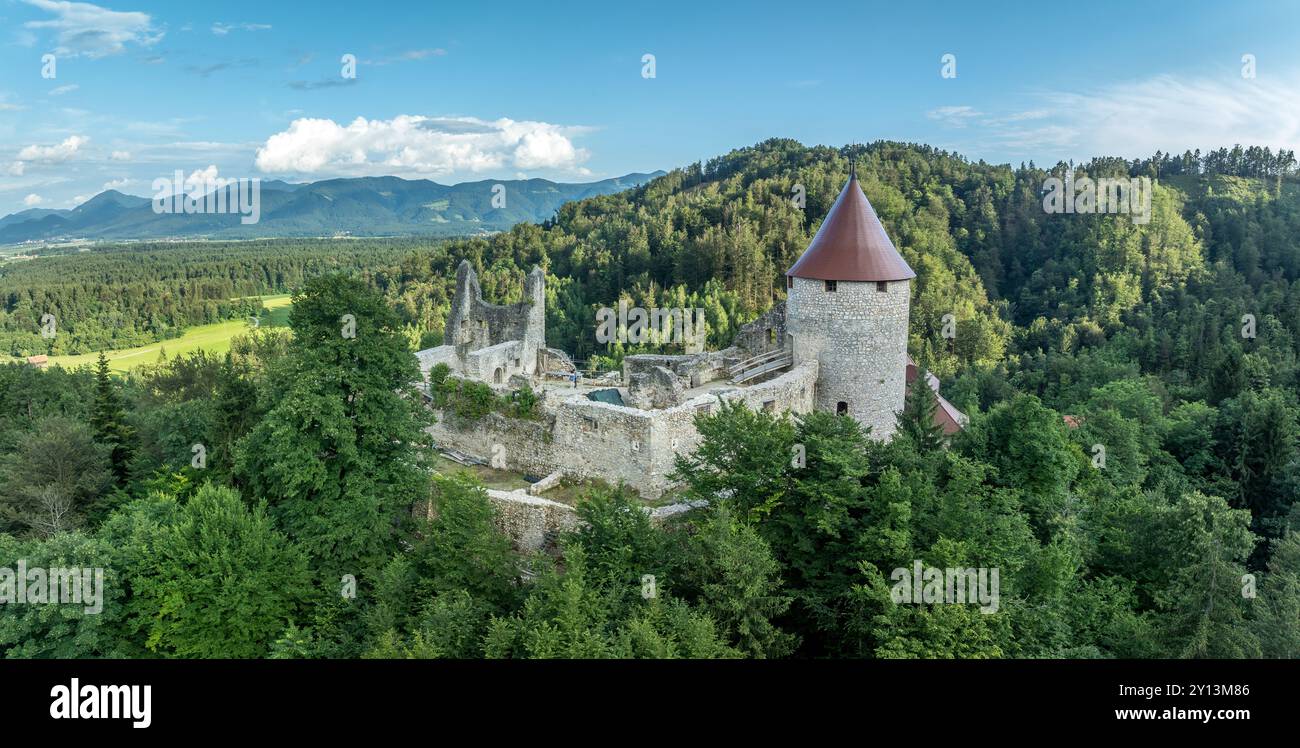 Aerial panoramic view of Zovnek castle, oldest medieval stronghold in ...