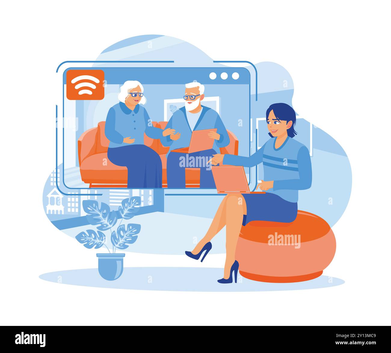 Senior laptop couple screen Stock Vector Images - Alamy