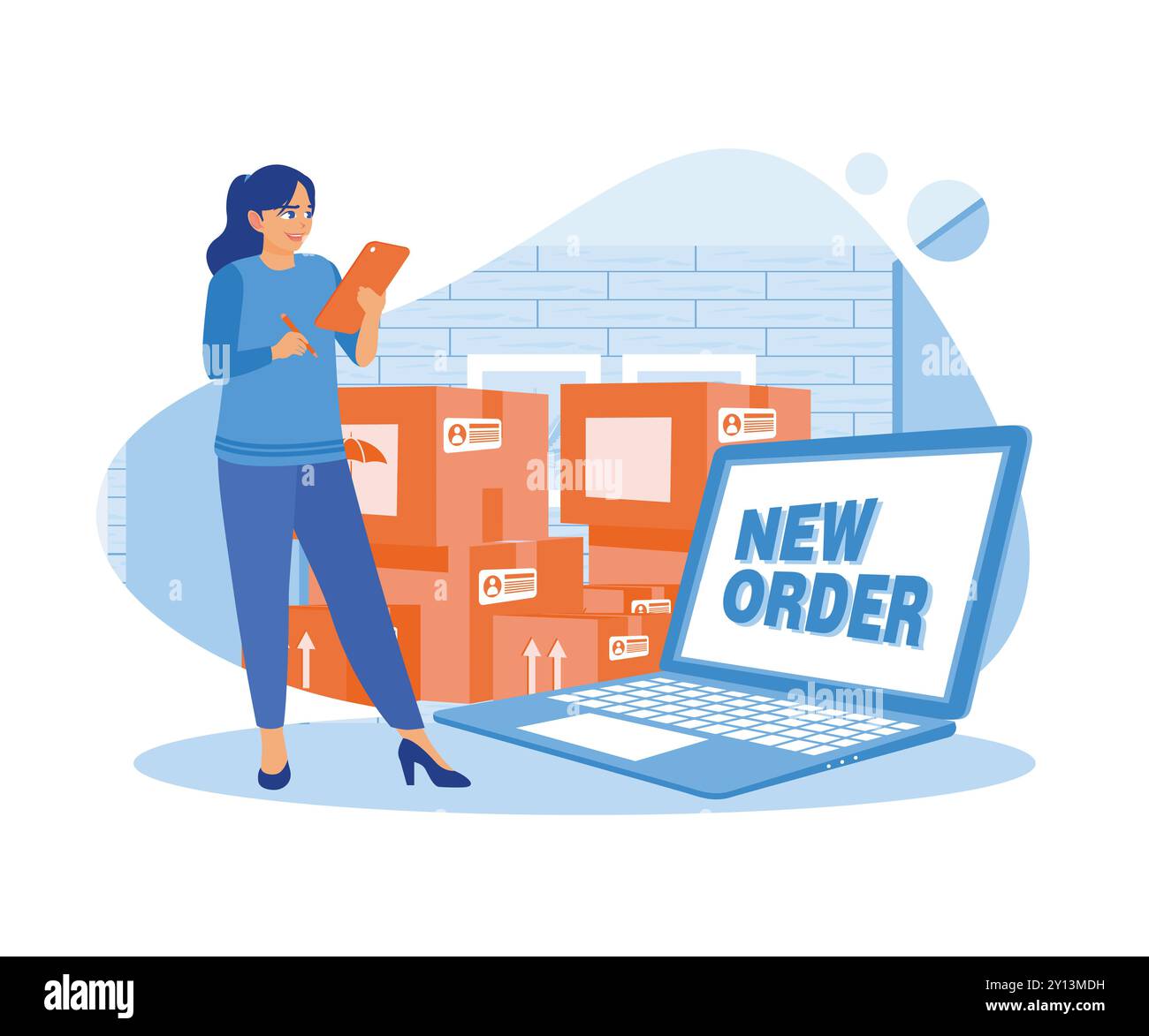 Business people use laptops and gadgets to promote products. Woman ...