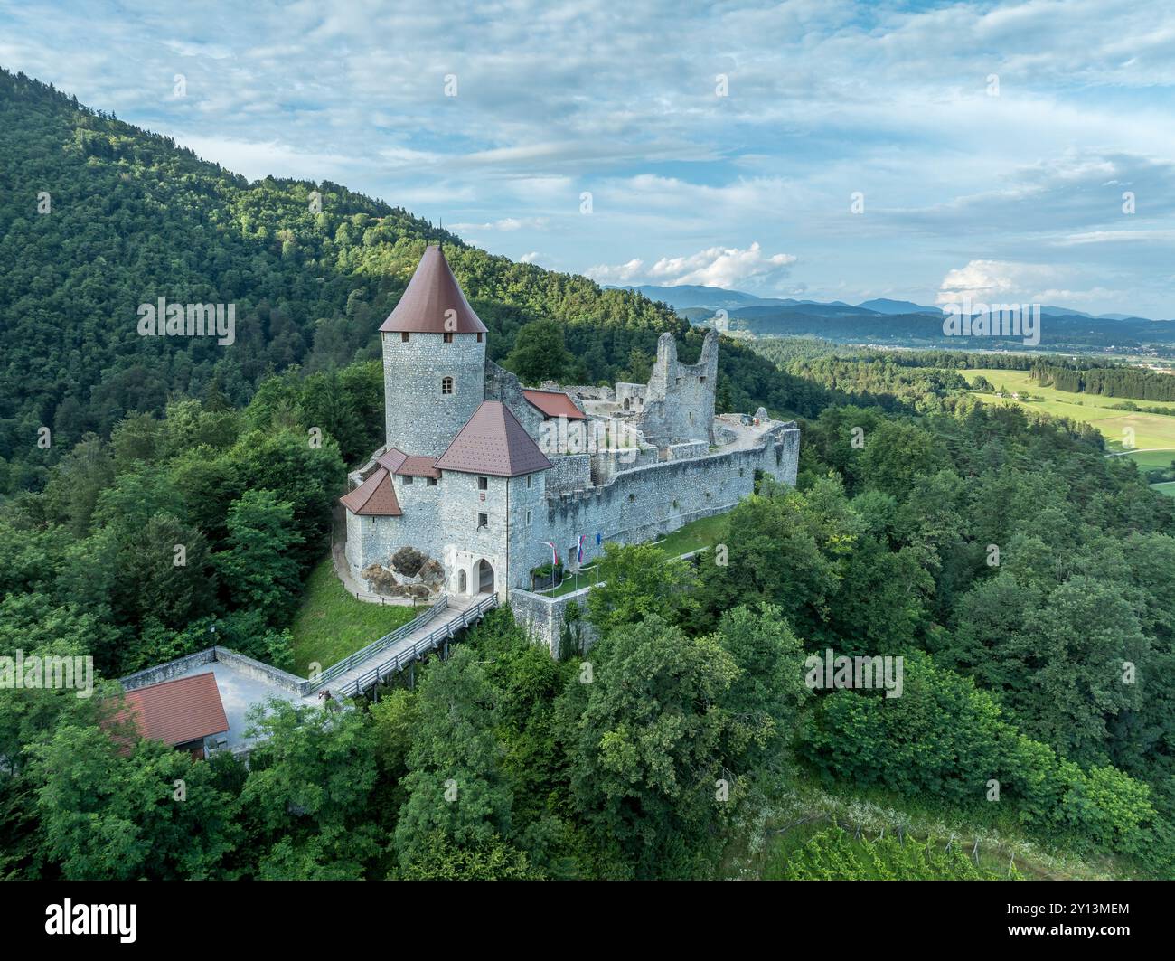 Aerial panoramic view of Zovnek castle, oldest medieval stronghold in ...