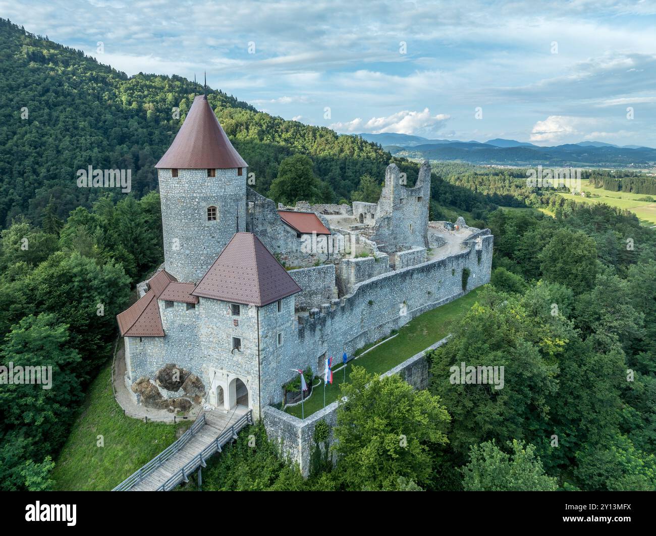 Aerial panoramic view of Zovnek castle, oldest medieval stronghold in ...