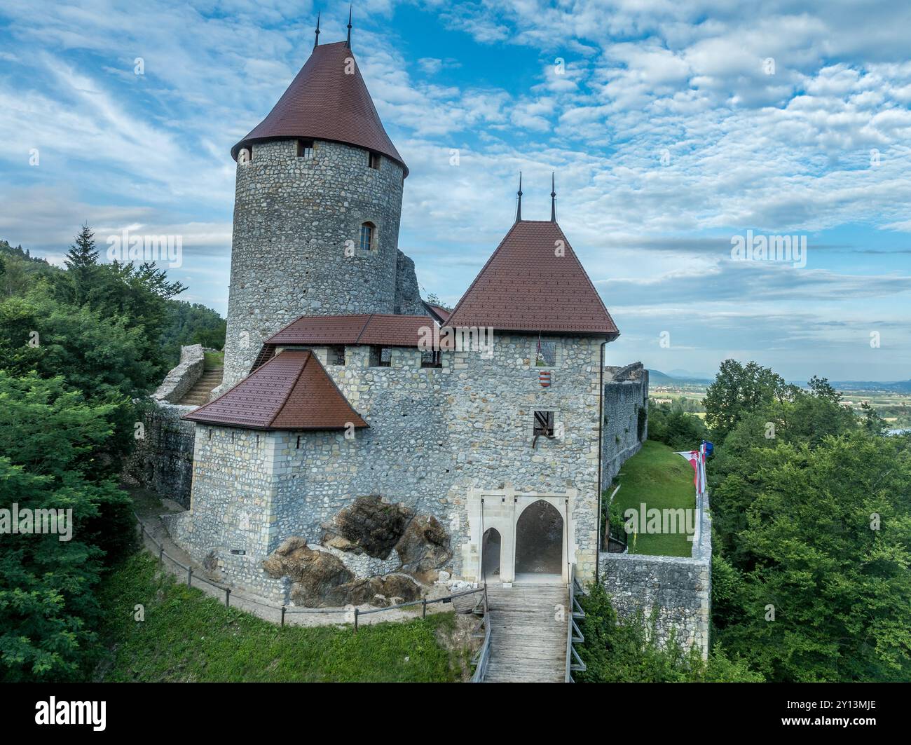 Aerial panoramic view of Zovnek castle, oldest medieval stronghold in ...