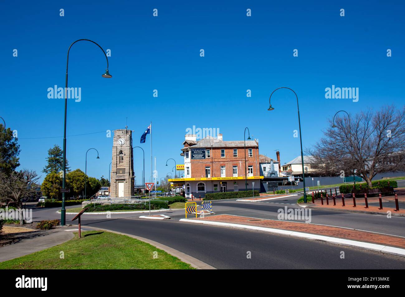Road approaching shopping centre at Quirindi NSW Australia with the War ...