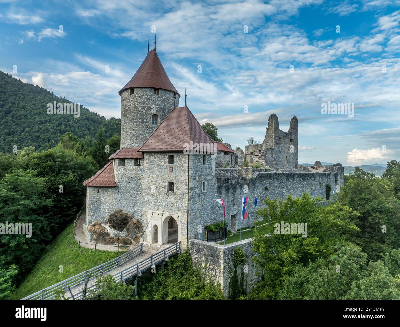 Aerial panoramic view of Zovnek castle, oldest medieval stronghold in ...