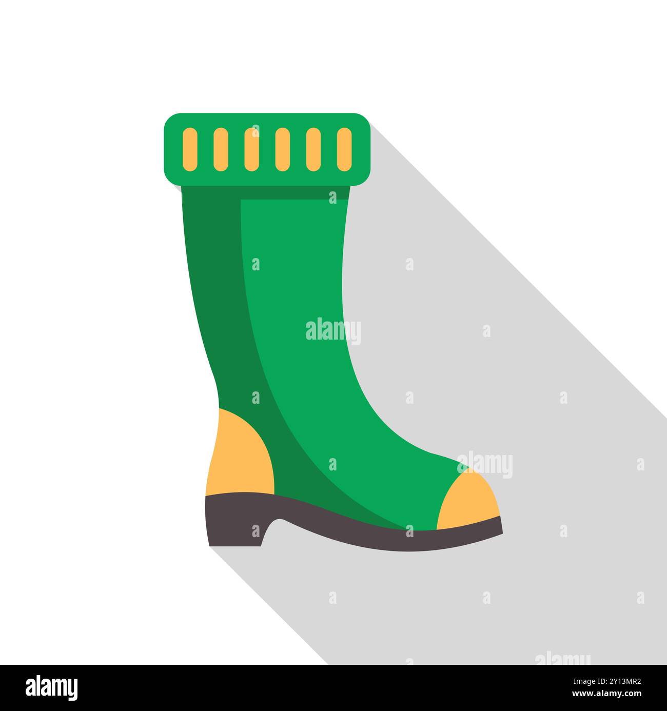 Green rubber boot with cuff, side view, casting shadow on white ...