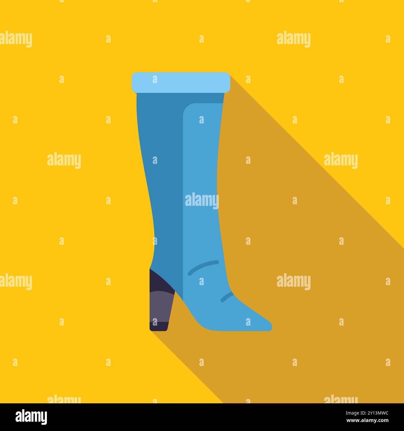 Blue woman boot with high heels standing on yellow background, vector ...