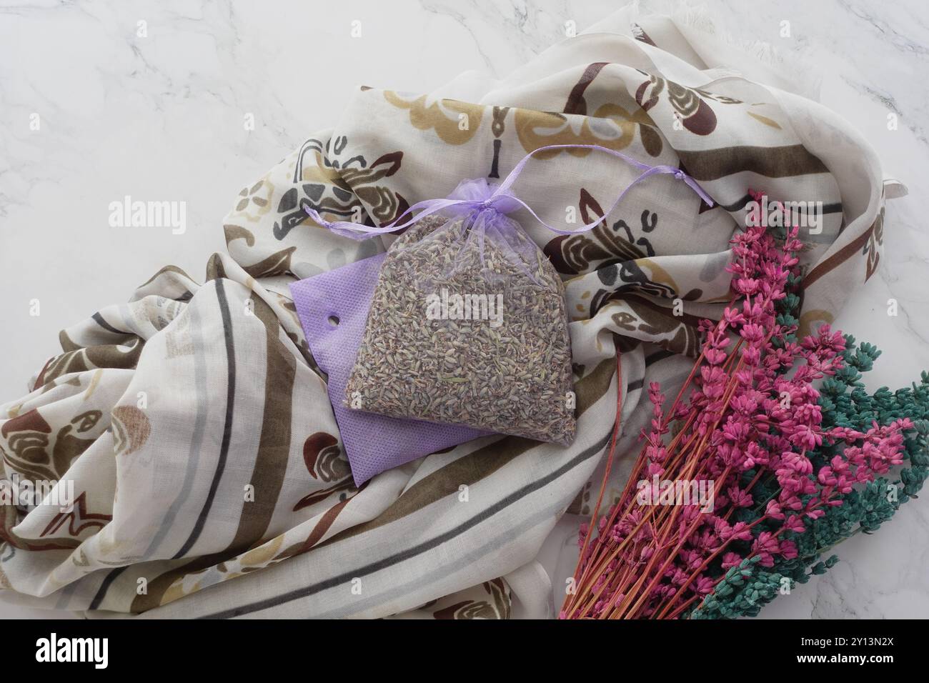 Lavender Sachet and a Beautiful Decorative Scarf Featuring Charming ...