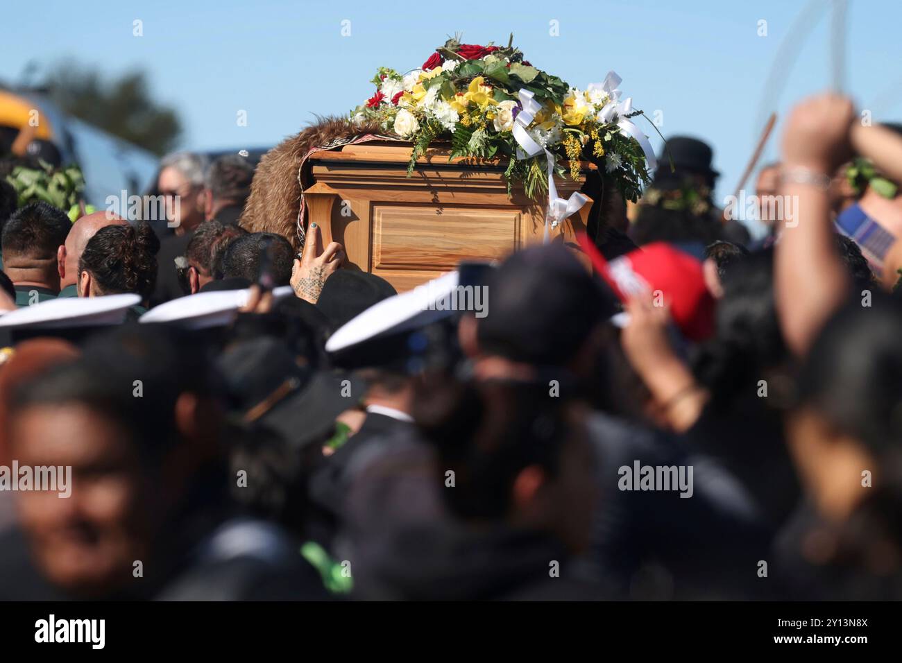 The coffin with the body of New Zealand's Maori King, Kiingi Tuheitia ...