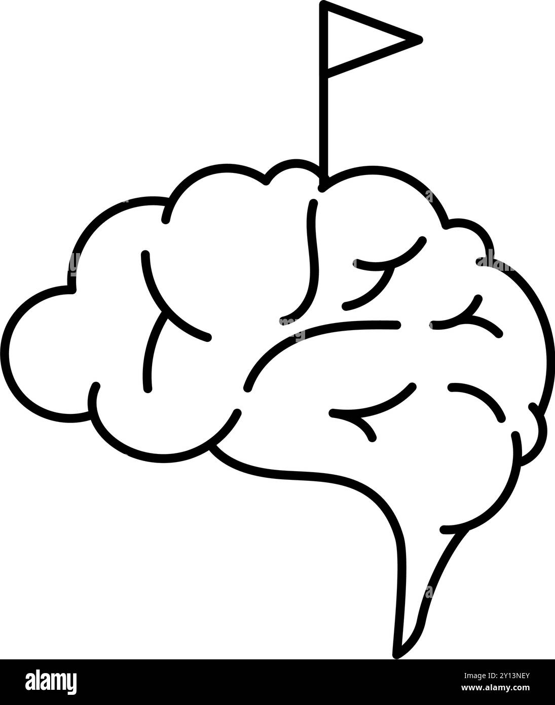 Flagged brain, business icons of target, goal attainment, and goal ...