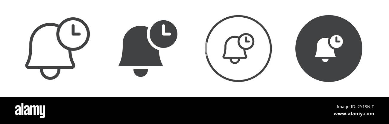 Bell and clock icon simple flat vector symbol outline collection set ...